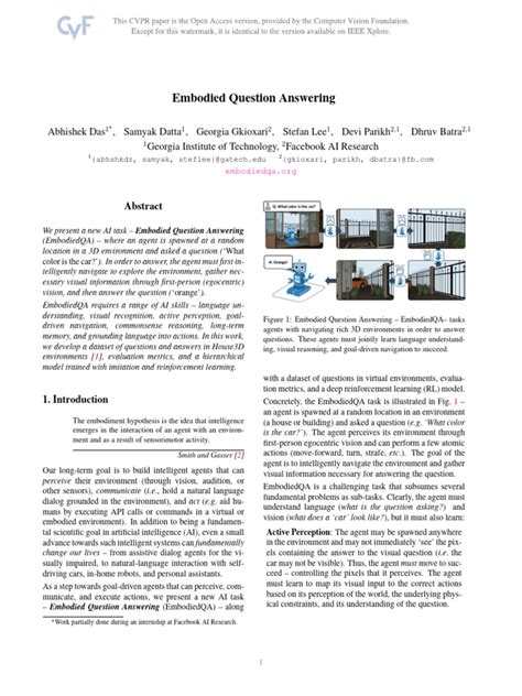 Das Embodied Question Answering Cvpr 2018 Paper Pdf Artificial