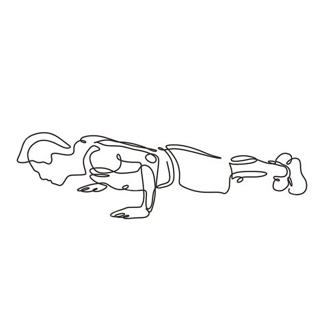 Continuous One Line Drawing Of Push Up Person Man Doing Exercise At Gym Vector Illustration