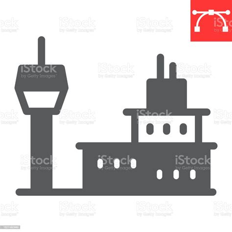 공항 건물 글리프 아이콘 타워 및 항공 공항 벡터 아이콘 벡터 그래픽 편집 스트로크 솔리드 기호 Eps 10 건물 외관에 대한