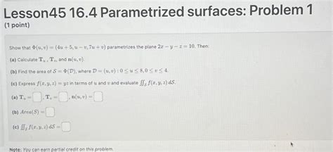 Solved Lesson Parametrized Surfaces Problem Chegg