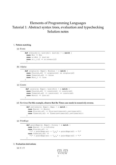 Tutorial Solution Elements Of Programming Languages Tutorial Abstract Syntax Trees Studocu