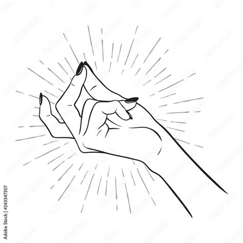 Hand Drawn Female Hand With Snapping Finger Gesture Flash Tattoo Blackwork Sticker Patch Or