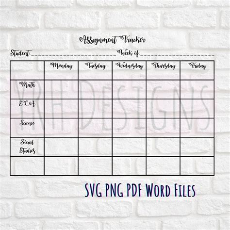 Assignment Tracker Excel Etsy