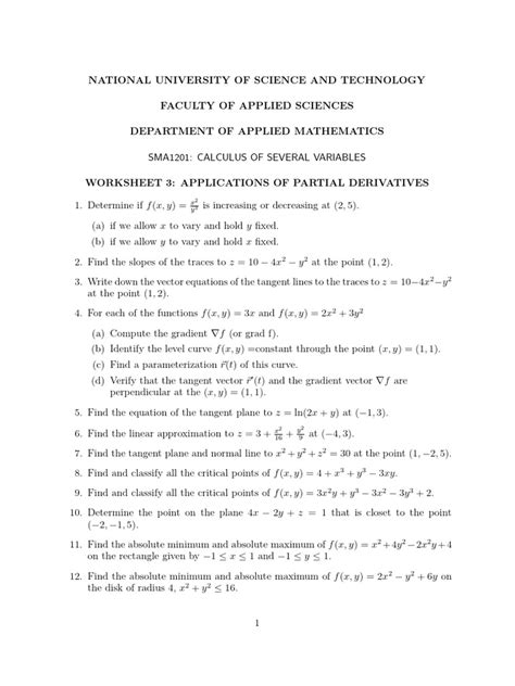 Calculus Tut 3 Pdf Tangent Differential Geometry
