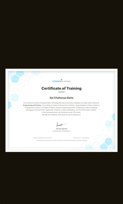 Sai Chaitanya Barla On Linkedin Successfully Completed Programming With Python In Internshala