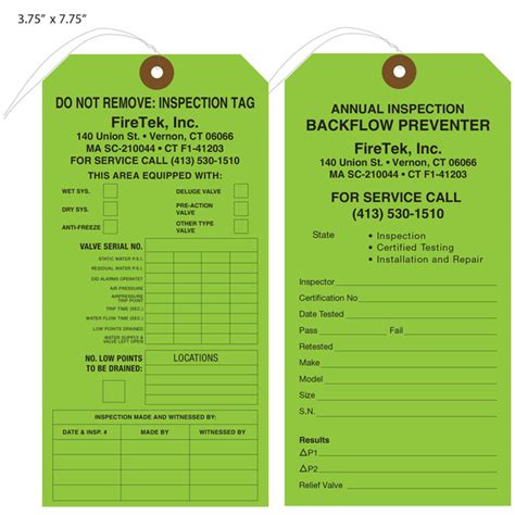 Custom Backflow Inspection Tags