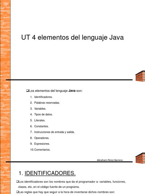 ut4 elementos del lenguaje java pdf tipo de datos variable informática