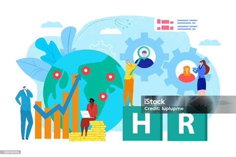 세계지도 구직자 채용 및 회사 고용 벡터 일러스트레이션에서 비즈니스 사람들 글로벌 근로자 인적 자원 개념에 대한 스톡 벡터 아트
