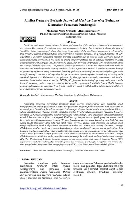 Pdf Analisa Predictive Berbasis Supervised Machine Learning Terhadap Kerusakan Peralatan