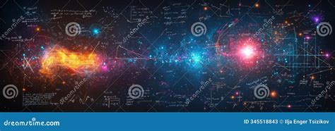 Cosmic Calculus Abstract Background With Glowing Equations And Formulas On A Chalkboard Stock