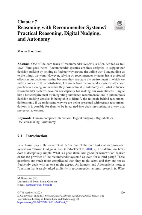 PDF Reasoning With Recommender Systems Practical Reasoning Digital Nudging And Autonomy