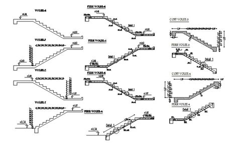 Cross Section Of Staircase With Formwork And Reinforcement Details In Autocad 2d Drawing Cad