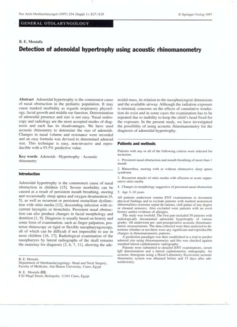 Pdf Detection Of Adenoidal Hypertrophy Using Acoustic Rhinomanometry