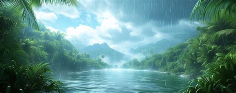 Premium Photo A Tropical Rain Shower Over Lush Green Wallpaper