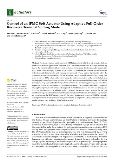 Pdf Control Of An Ipmc Soft Actuator Using Adaptive Full Order Recursive Terminal Sliding Mode