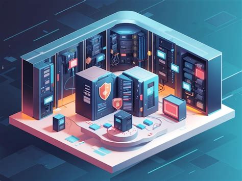Premium Ai Image Securing Data Isometric Concept Of A Server Room With Data Protection