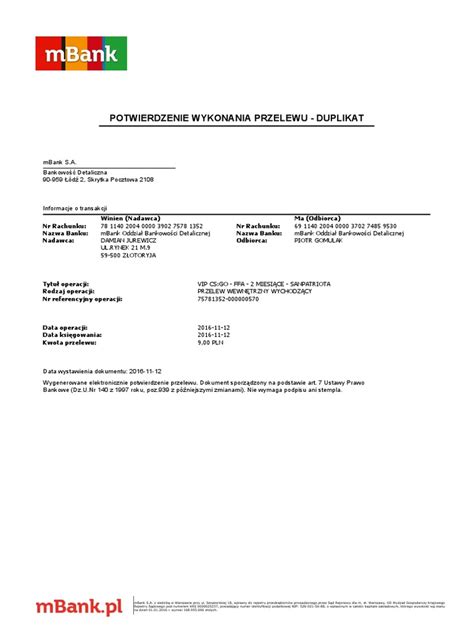 Potwierdzenie Wykonania Przelewu Pdf