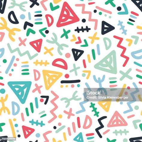 재미와 최소한의 부족 원활한 패턴 손으로 그린 모양과 색칠 민속 배경 민속 현대 벽지 배경 초대장 포장 디자인 프로젝트에 적합합니다 표면 벡터 설계 0명에 대한 스톡 벡터