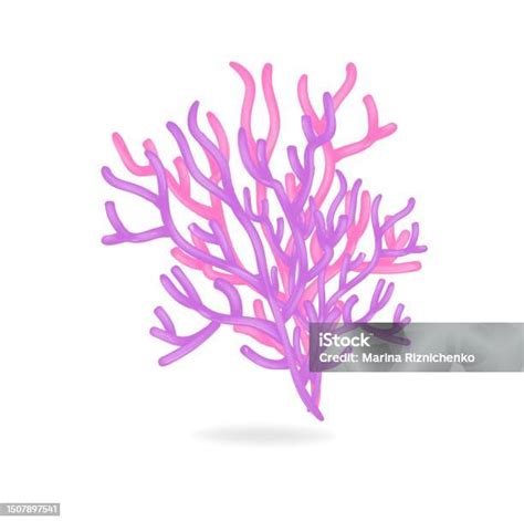 흰색 배경에 3d 벡터 산호 아이콘입니다 만화 스타일의 섬세한 산호 가지 에피소드 10 3차원 형태에 대한 스톡 벡터 아트 및