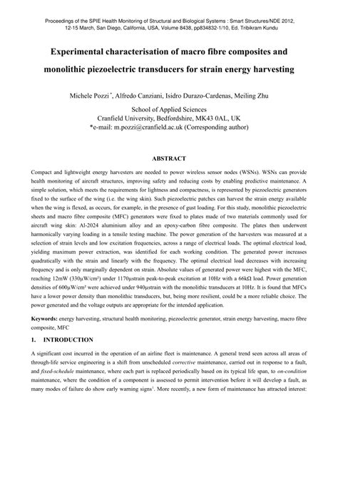 Pdf Experimental Characterisation Of Macro Fibre Composites And Monolithic Piezoelectric