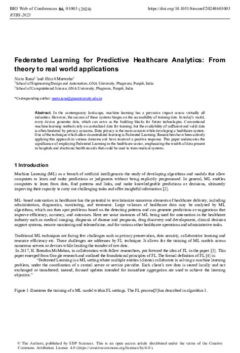 Pdf Federated Learning For Predictive Healthcare Analytics From Theory To Real World Applications