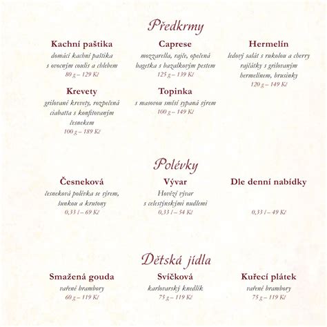 Jídelní Lístek Hotel Krajka Vamberk