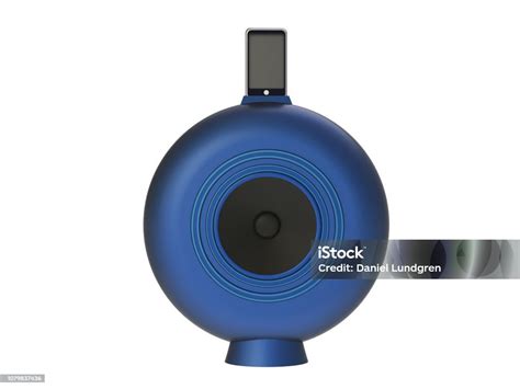 블루 라운드 스피커 도킹 역 정면 흰색 배경에 고립의 3d 렌더링 Brand Name Online Messaging Platform에 대한 스톡 사진 및 기타 이미지
