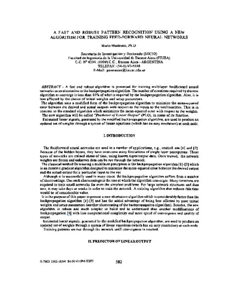Pdf A Fast And Robust Pattern Recognition Using A New Algorithm For Training Feed Forward