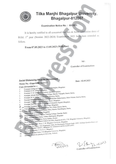 Tmbu Bed 1st Year Exam Form 2023 For 2022 24 Apply Bihar Press
