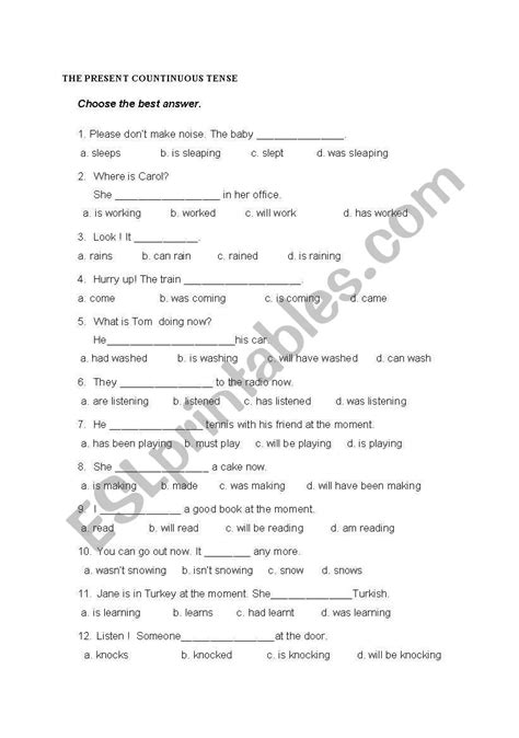 Present Countinuous Tense Esl Worksheet By Cemercin