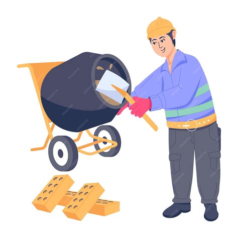 건설 노동자의 문자 기반 평면 그림 프리미엄 벡터