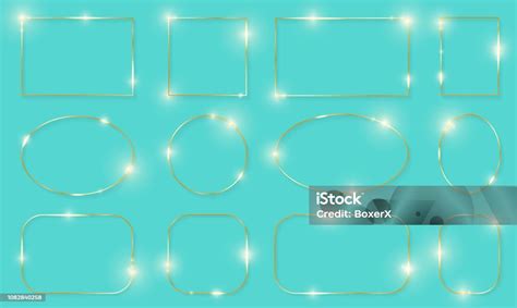 골드 반짝 빛나는 프레임 청록색 배경에 고립 된 그림자로 설정 합니다 럭셔리 현실적인 스퀘어 라운드 타원형 테두리의 팩 벡터 일러스트 레이 션 0명에 대한 스톡 벡터 아트