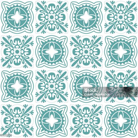 스페인어 포르투갈어 복고풍 스타일의 세라믹 타일을위한 파란색 원활한 패턴 파란색 흰색 파스텔 벡터 일러스트 레이 션 Eps Square 0명에 대한 스톡 벡터 아트 및 기타