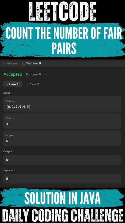 Leetcode 2563 Count The Number Of Fair Pairs💛🖤 Solution Link👇🏻 Leetcode Java Shorts