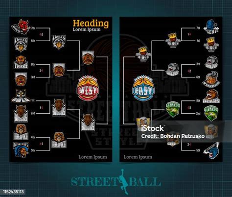 두 양면 농구 브로셔 또는 전단지 브라켓 토너먼트와 스트리트 볼 플레이오프 템플릿 디자인 목 업 커버 벡터 스포츠 스타일 스포츠 경기 대진표에 대한 스톡 벡터 아트 및 기타