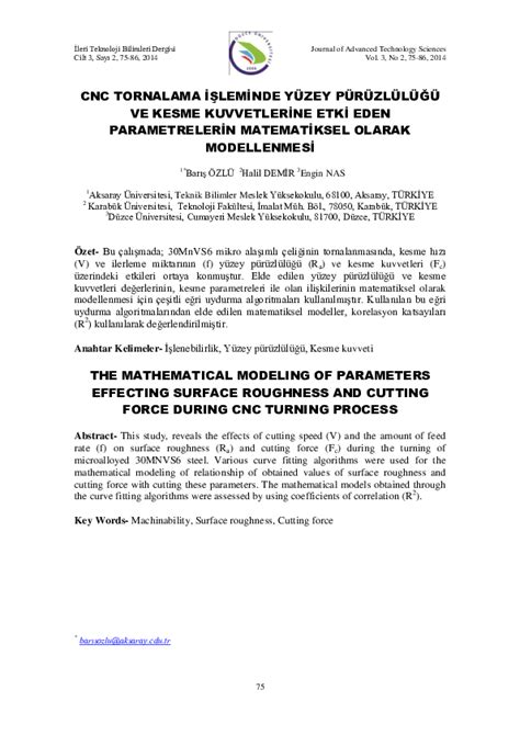 Pdf The Mathematical Modeling Of Parameters Effecting Surface Roughness And Cutting Force