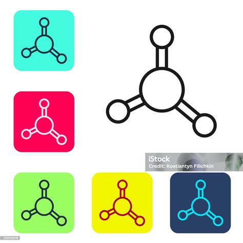 흰색 배경에 격리된 검정선 분자 아이콘입니다 화학 분자의 구조 과학 교사 혁신적인 교육 포스터 색상 정사각형 단추로 아이콘을 설정합니다 벡터 0명에 대한 스톡 벡터 아트 및