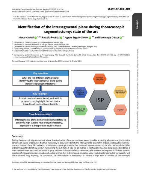 Pdf Identification Of The Intersegmental Plane During Thoracoscopic Segmentectomy State Of