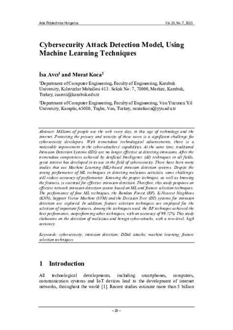 pdf cybersecurity attack detection model using machine learning
