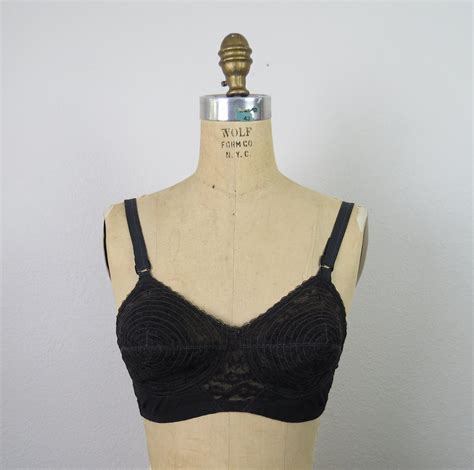 Vintage 1940s 1950s Bullet Bra Conical Black Lingerie Brassier Size 34
