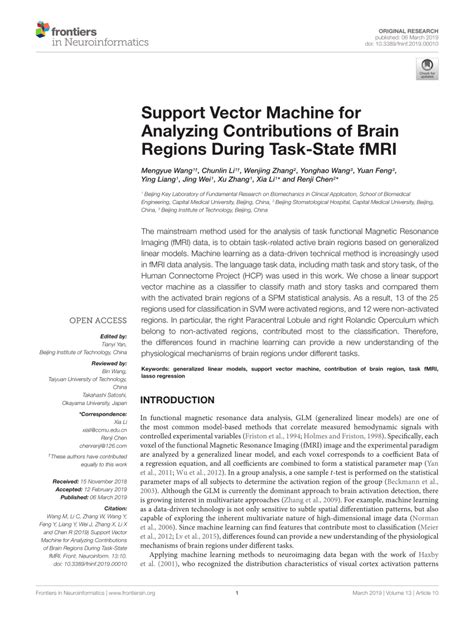 Pdf Support Vector Machine For Analyzing Contributions Of Brain