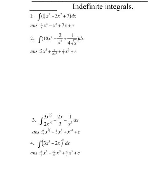Solved Indefinite Integrals 1 Sex 3x° 7 Dx Ans 1x X