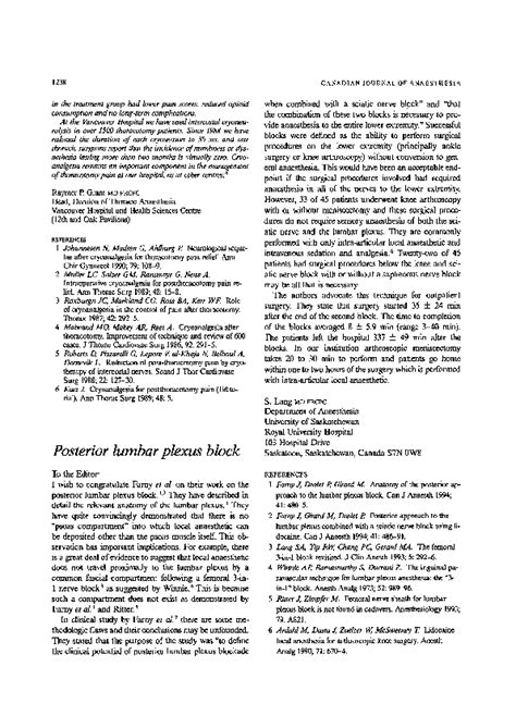Pdf Posterior Lumbar Plexus Block
