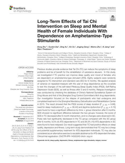 Pdf Long Term Effects Of Tai Chi Intervention On Sleep And Mental Health Of Female Individuals