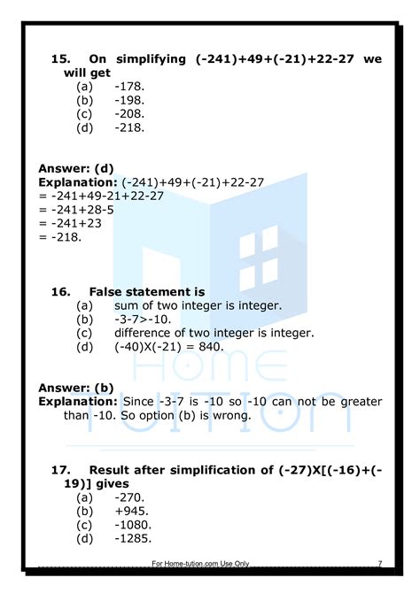 Extra Questions And Solutions For Chapter 6 Integers Class 6 Maths