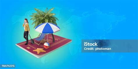 여름 및 여행 목적지 개념입니다 스페인어 여권 3d 여름 개체입니다 우산에 대한 스톡 사진 및 기타 이미지 우산 태닝 베드 개념 Istock