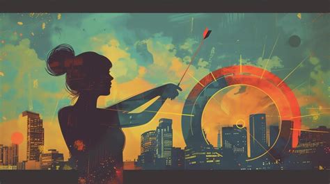 Active Woman Throwing A Dart In Front Of A Captivating Cityscape