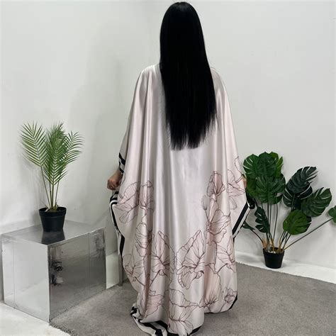 Liah Cream Printed Floral Satin Kaftan Dress House Of Haniya