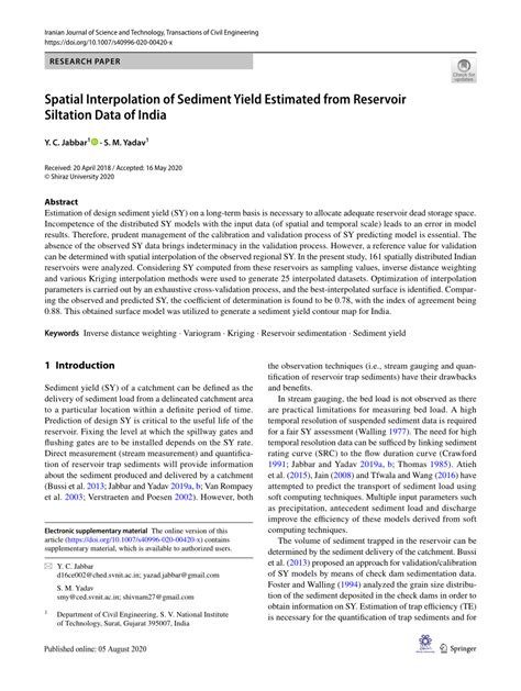 Pdf Spatial Interpolation Of Sediment Yield Estimated From Reservoir Siltation Data Of India