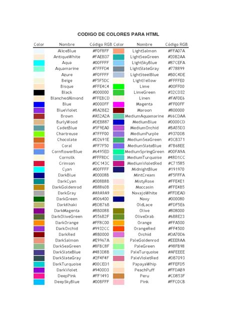 Códigos De Colores Html Pdf